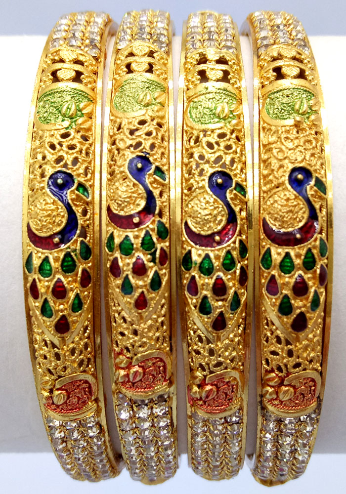 Buy Oriental Accessories Online DEVI LEAF Golden Bangles | atelier-yuwa ...